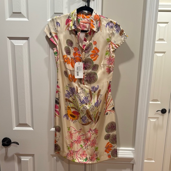 Vilagallo | Dresses | Nwt Vilagallo Floral Print Cream Silk Dress Sz 36 ...